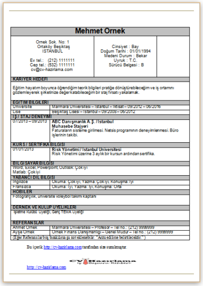 CV Örneği | CV Hazırlama